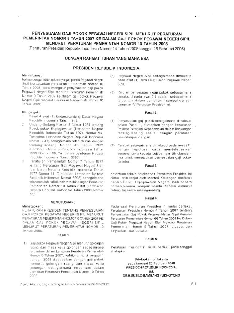 PPR 14-08 Penyesuaian Gapok PNS | PDF