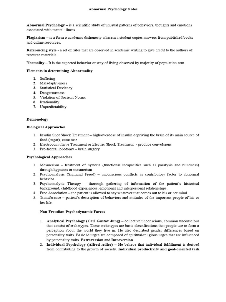 Abnormal Psychology Overview Notes | PDF | Mental Disorder | Behaviorism