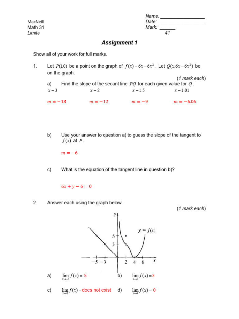 M Assignment 1 Key | Download Free PDF | Tangent | Slope
