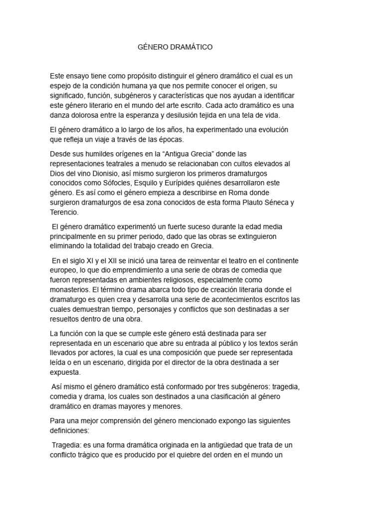 Ensayo Género Dramático | PDF | Teatro | Tragedia