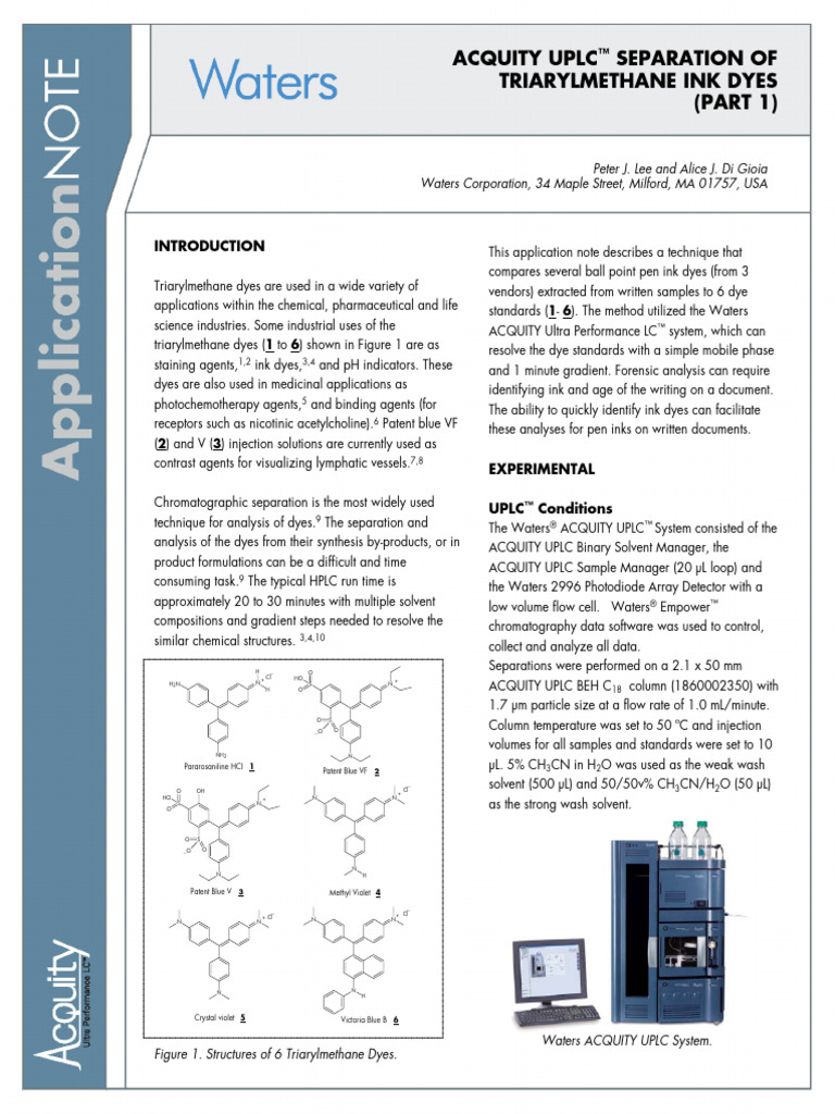 Acquity Uplc™ Separation of Triarylmethane Ink Dyes (Part 1) | Download ...