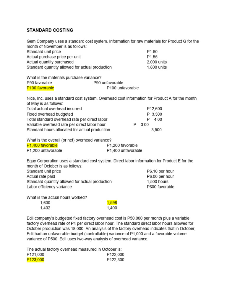 Standard Costing | PDF | Business Economics | Business