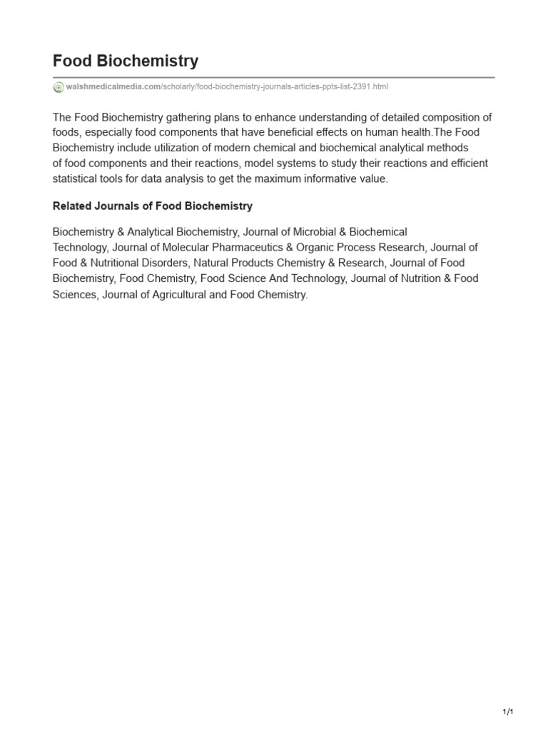 Food Biochemistry Insights and Journals | PDF