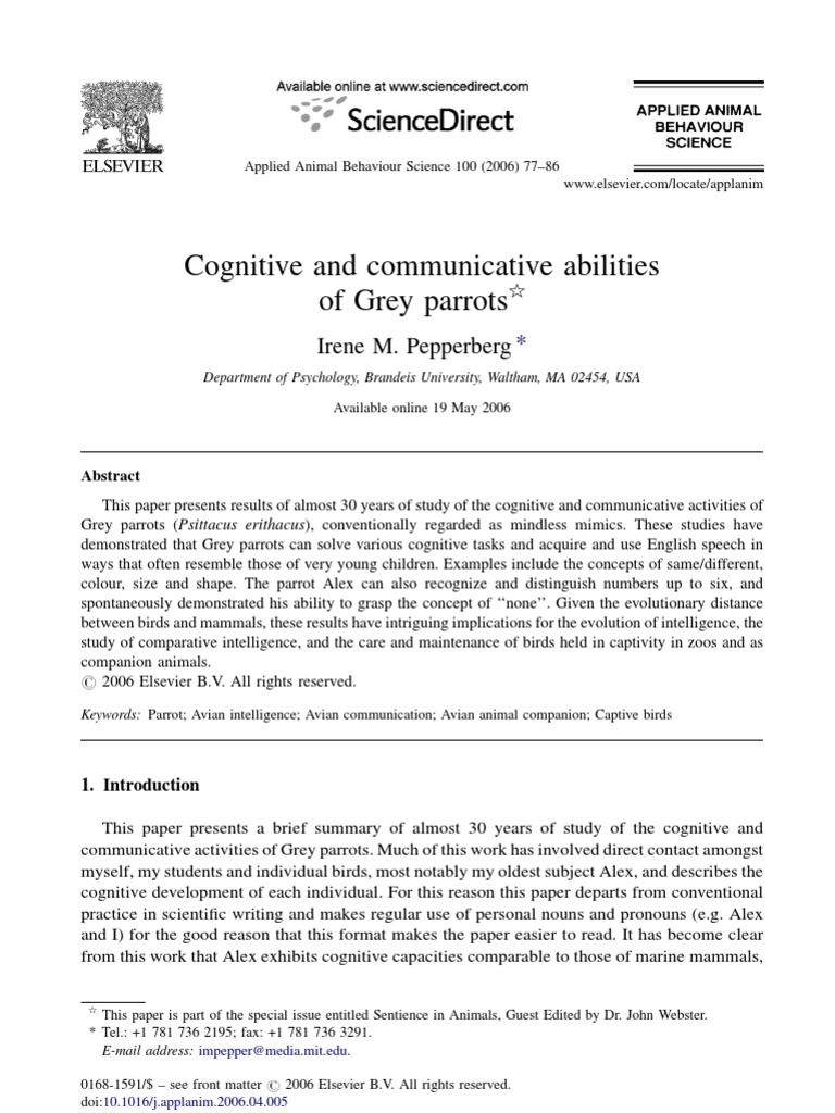Cognitive and Communicative Abilities of Grey Parrots: Irene M ...