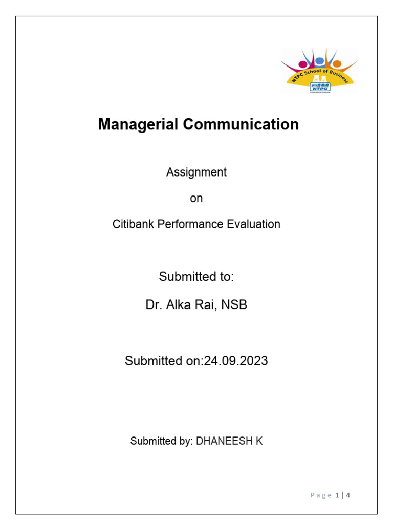 MCOM Assignment - Citibank Performance Evaluation - Dhaneesh | PDF | Goal | Performance Appraisal