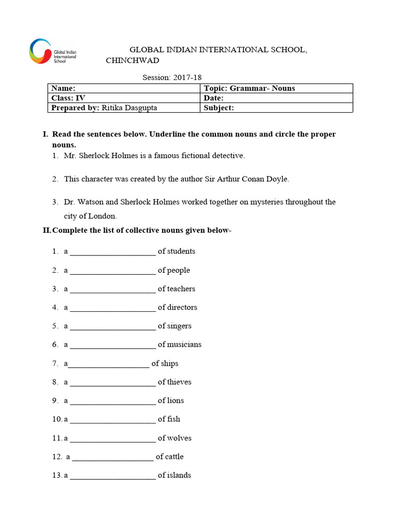 Grammar Worksheet-Nouns | PDF