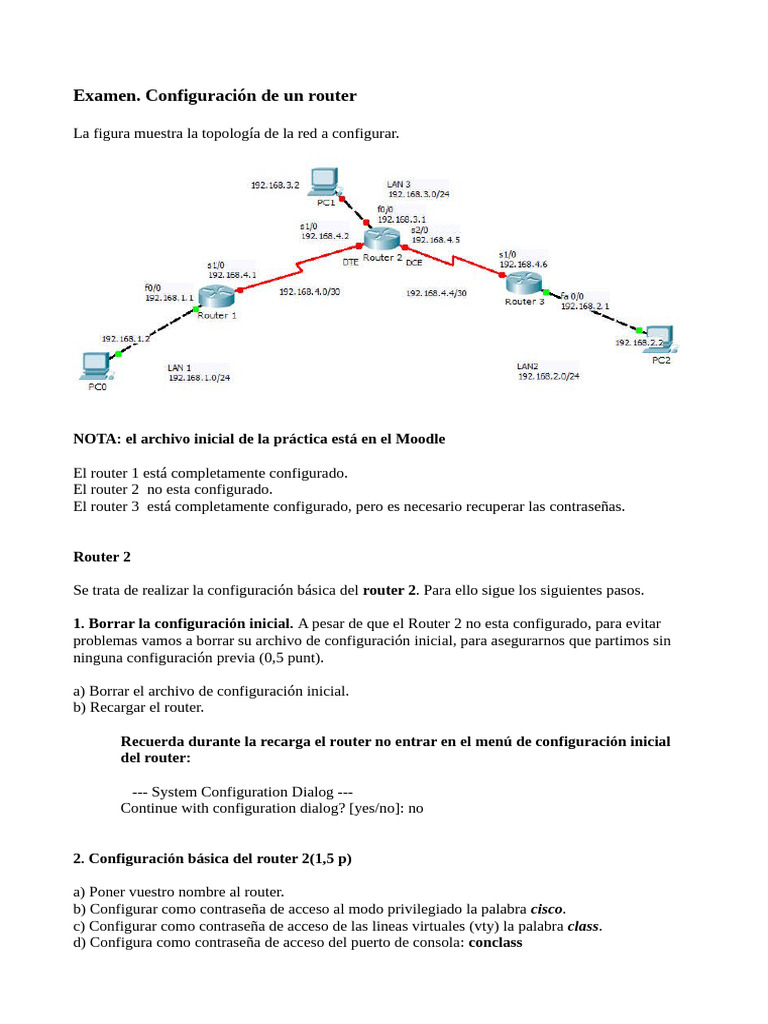 Examen Configuracion Router | PDF | Enrutador (Computación) | Ciencias de la Computación