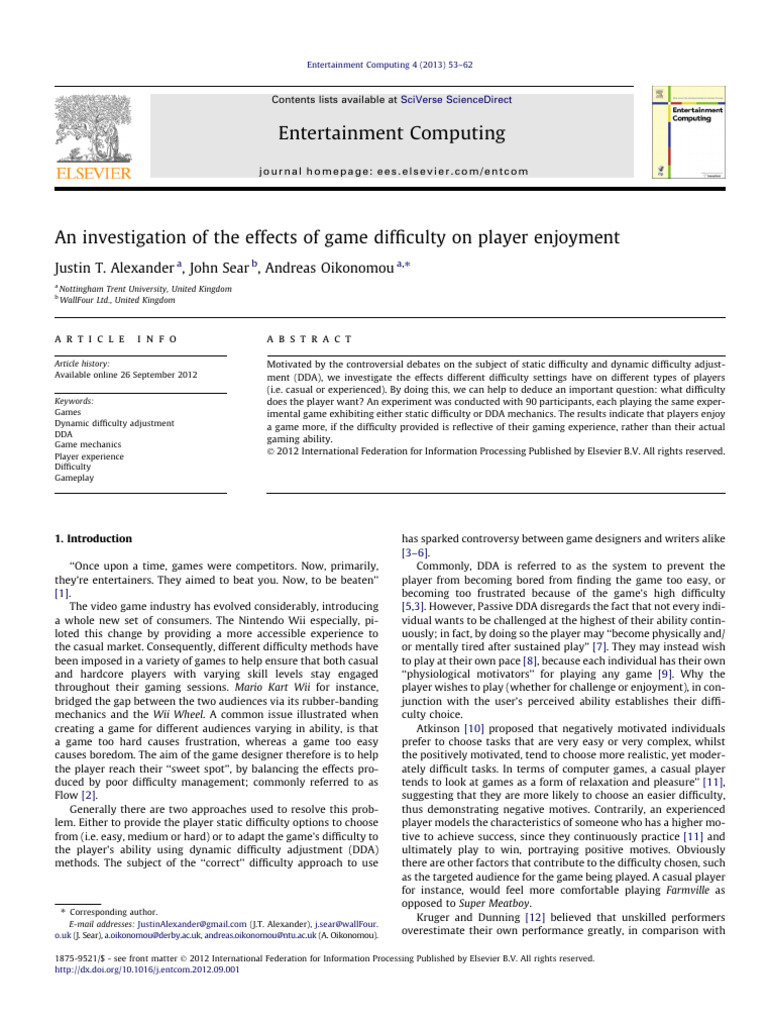 An Investigation of The Effects of Game Difficulty On Player Enjoyment ...