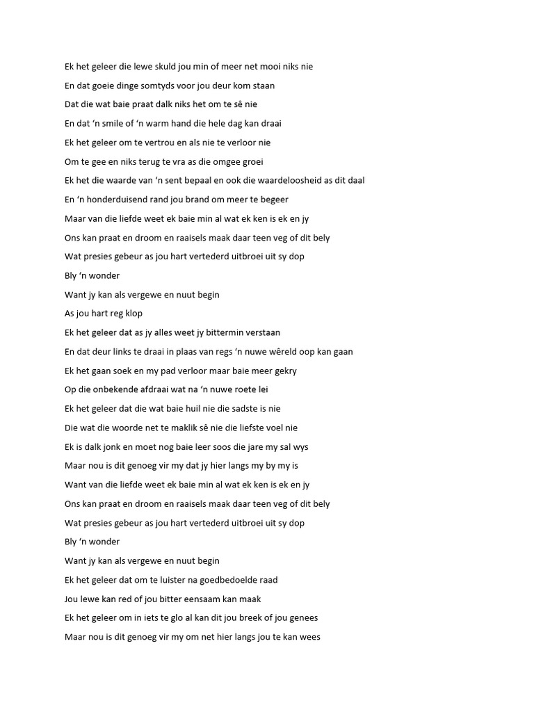 Anna Davel - As Jou Hart Reg Klop (Lyrics) | PDF