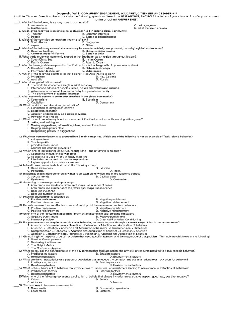Diagnostic Test 2ndsemester Cesc | PDF | Reinforcement | Behavior