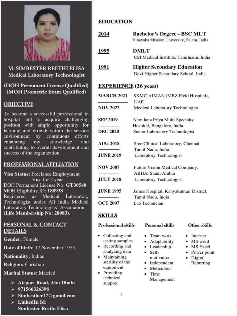 Updated CV - Mrs. Simbesther Reethi Elisa 27.07.2023 | PDF | Medical Laboratory | Laboratories