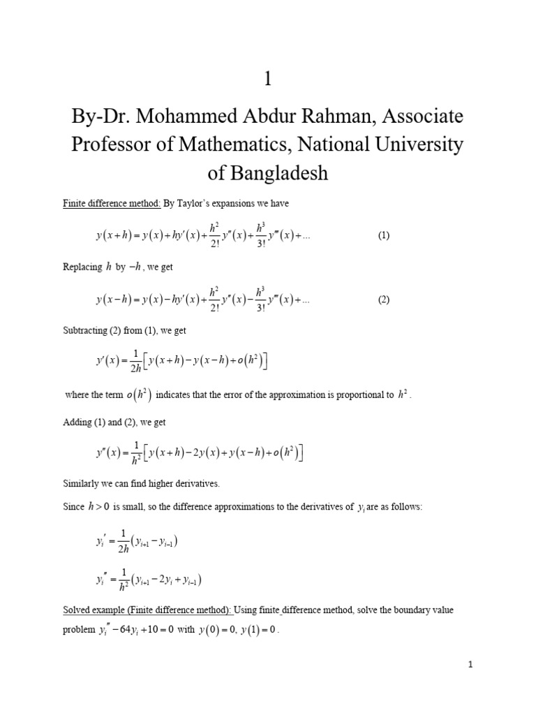 Finite difference method_Dr. Rahman_NU_BD | PDF | Finite Difference ...