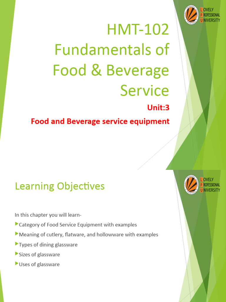 Lect 15 Unit 3 HMT102 | PDF | Tableware | Cutlery