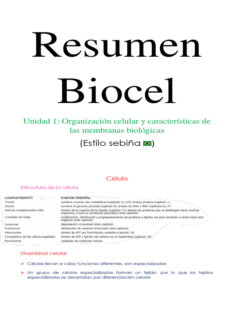 Resumen Biocel I | PDF | Membrana celular | Canal de iones