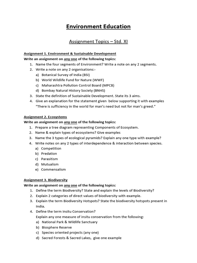 Environment Education Assignments 2023-24 | PDF | Biodiversity | Conservation Biology
