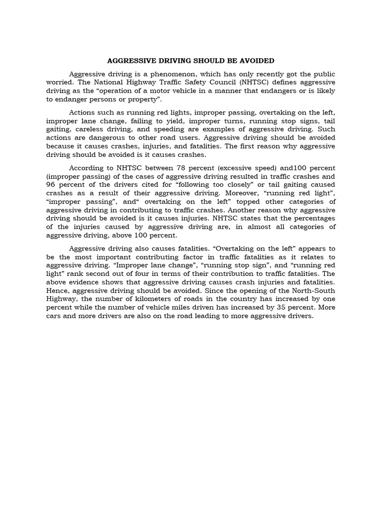 Aggressive Driving Should Be Avoided Pdf Traffic Collision Traffic