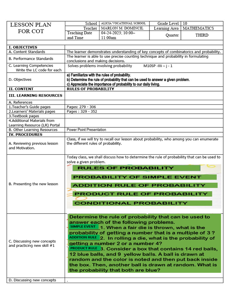 CO1 - Mat10 - Rules of Prob - 2023 | PDF