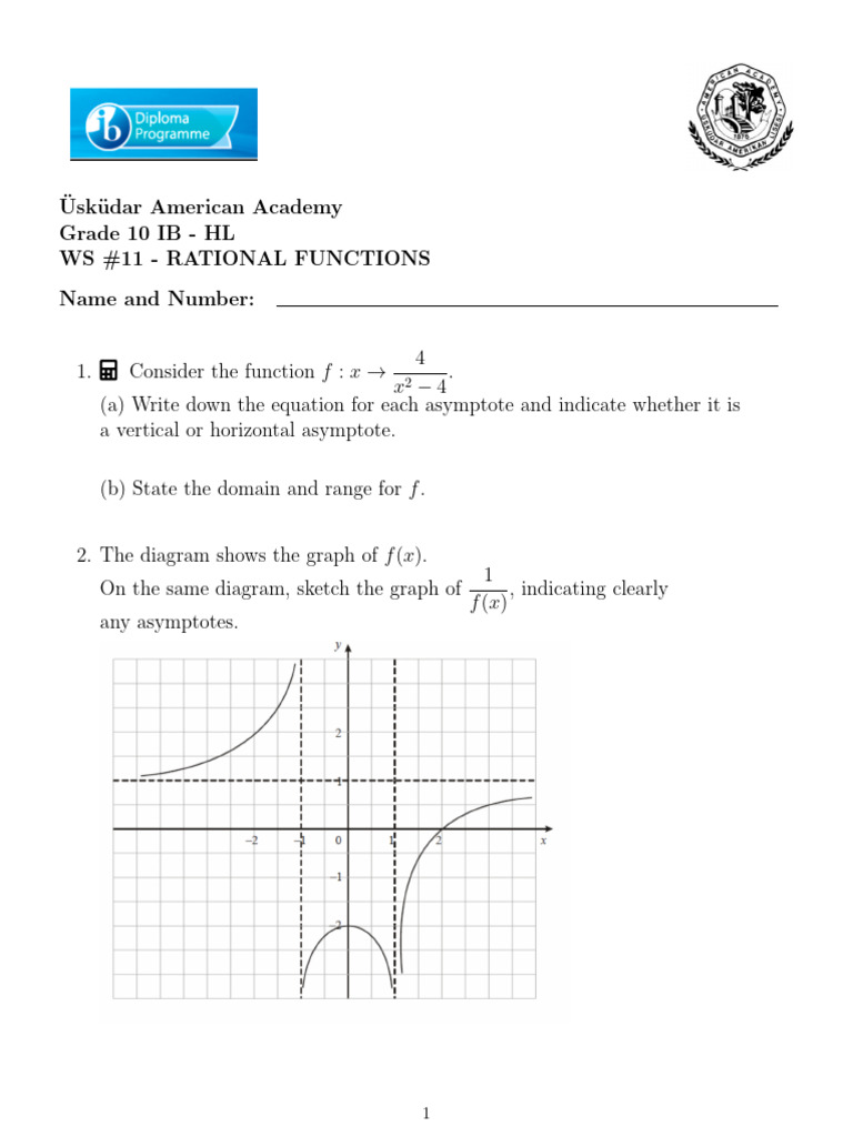 WS 11 Rational Functions | PDF | Asymptote | Function (Mathematics)