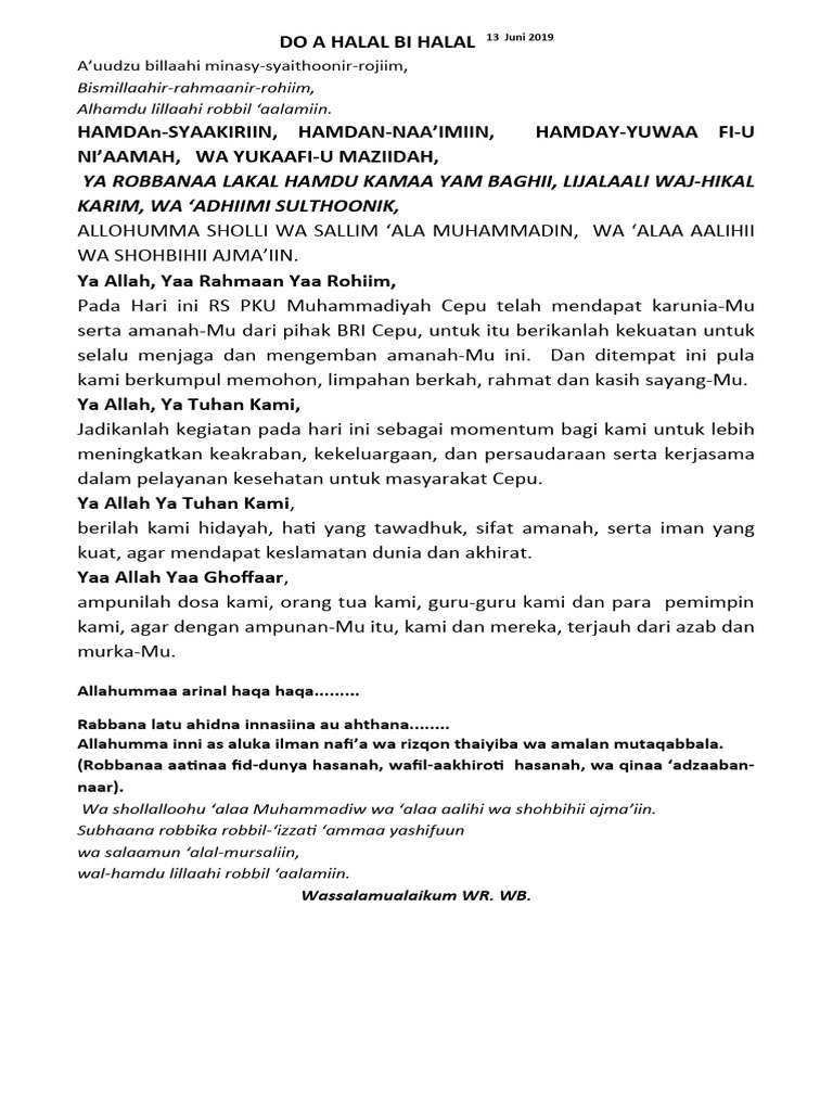Doa Halal Bi Halal-Tasyakuran | PDF