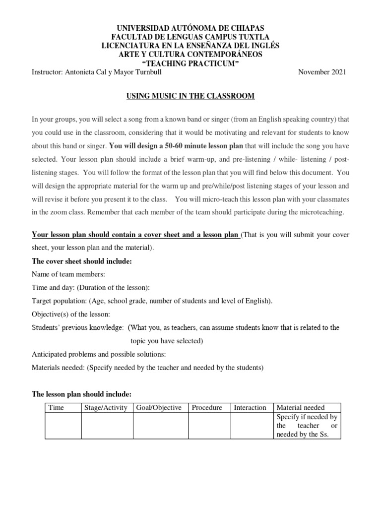 Guidelines Using Music in The Classroom | PDF | Lesson Plan | Teachers