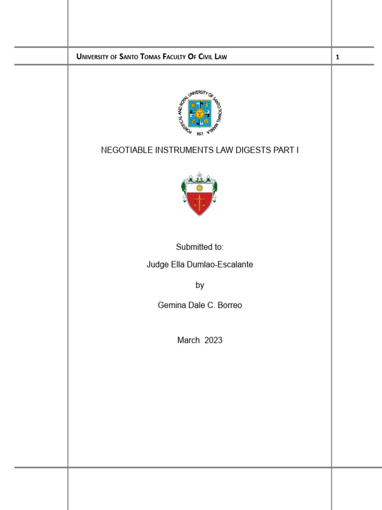 Part 1 Digest | PDF | Negotiable Instrument | Cheque
