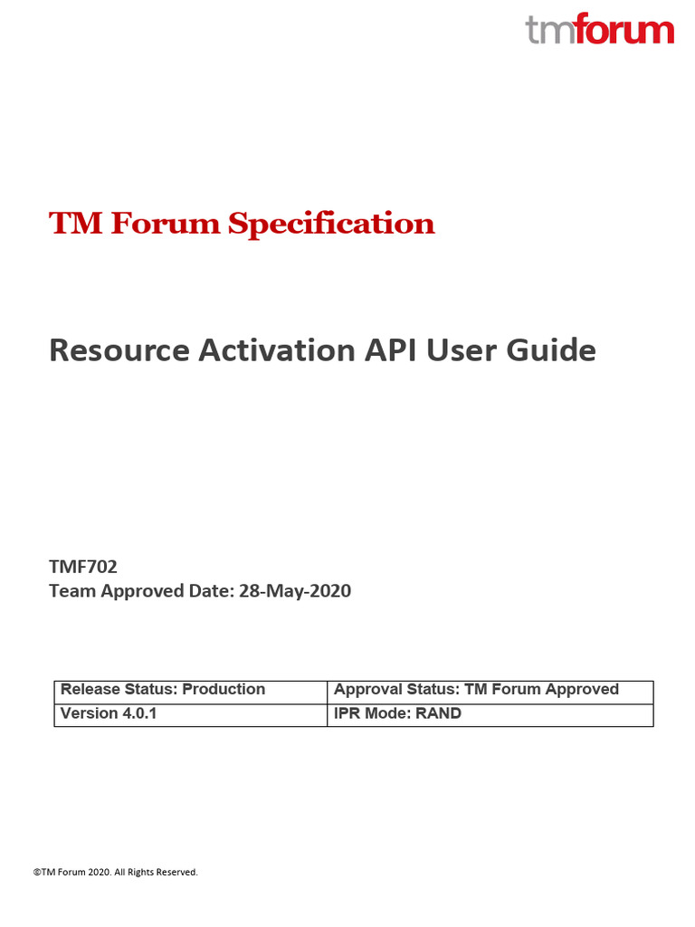 TMF702 Resource Activation Management API User Guide v4.0.1 | PDF | Hyperlink | Identifier