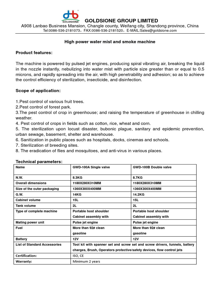 Goldsione-High Power Water Mist and Smoke Machine | PDF | Pest Control ...