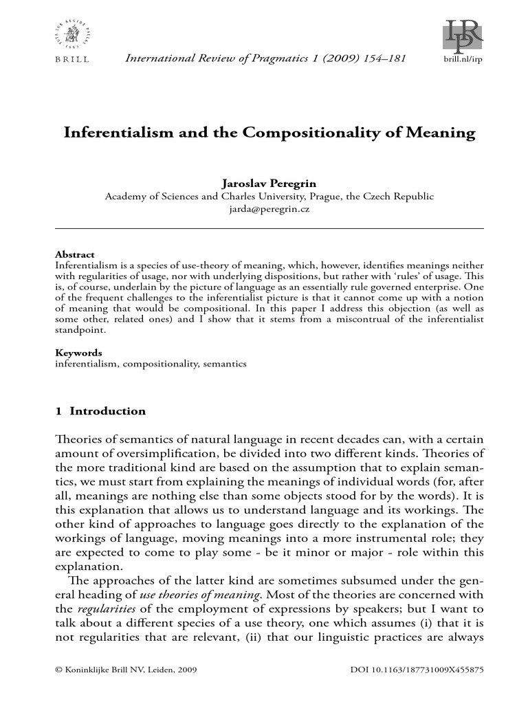 Peregrin - Inferentialism and The Compositionality of Meaning | PDF | Inference | Logic