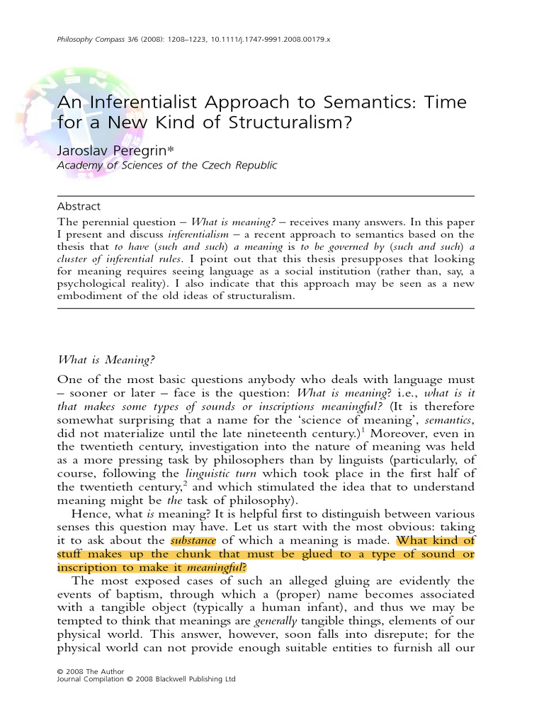 Peregrin - An Inferentialist Approach To Semantics | PDF | Logic | Linguistics