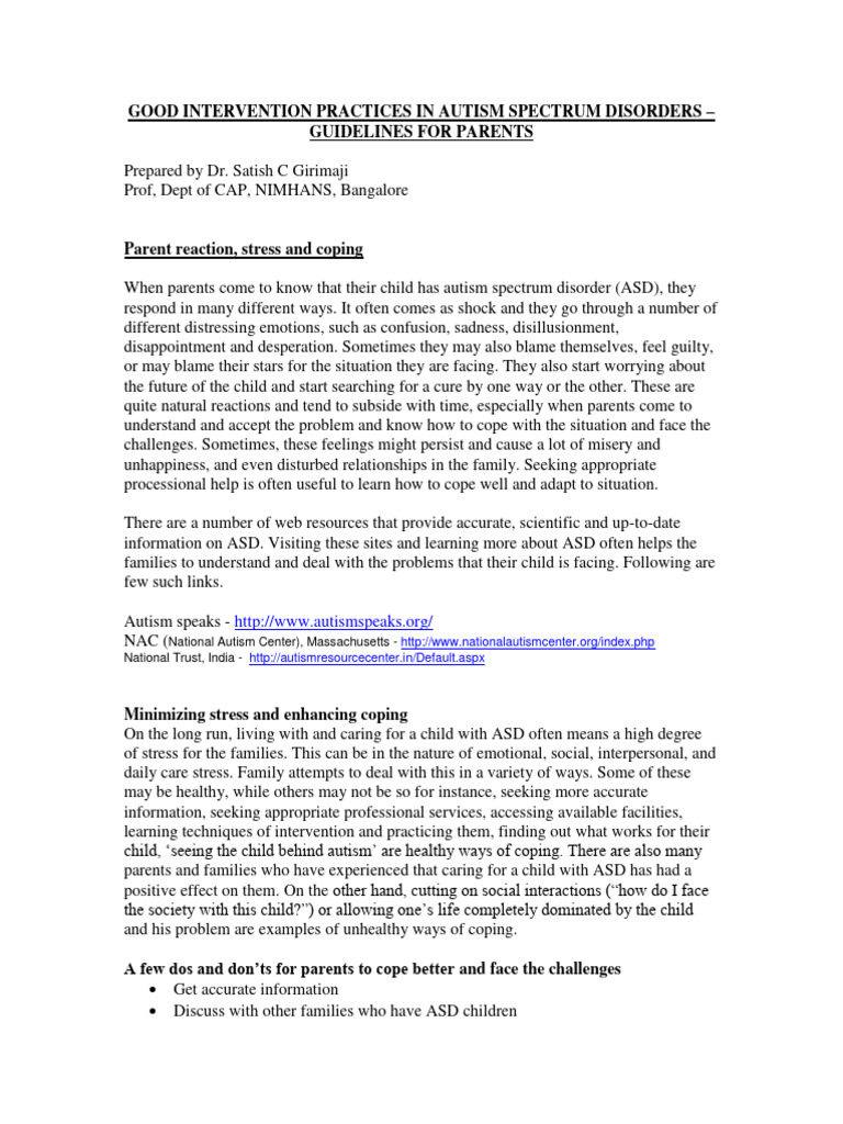 Good Intervention Practices in Autism For Parents | PDF | Autism ...