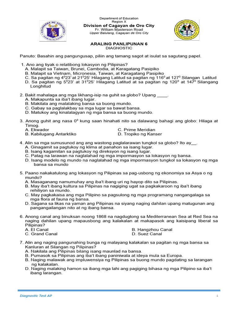 GRADE 6 AP Diagnostic | PDF