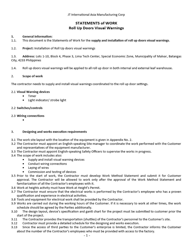 Visual Warnings on RUD - Statements of work 1 | PDF | Occupational ...
