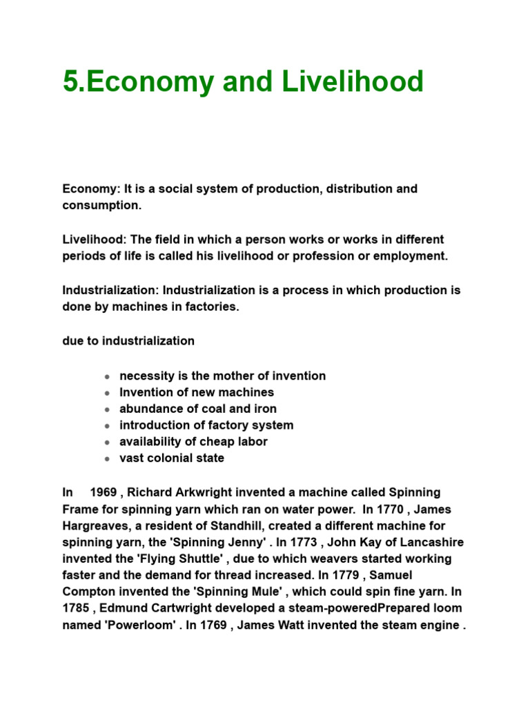 Economy and Livelihood | PDF | Spinning (Textiles) | Economies