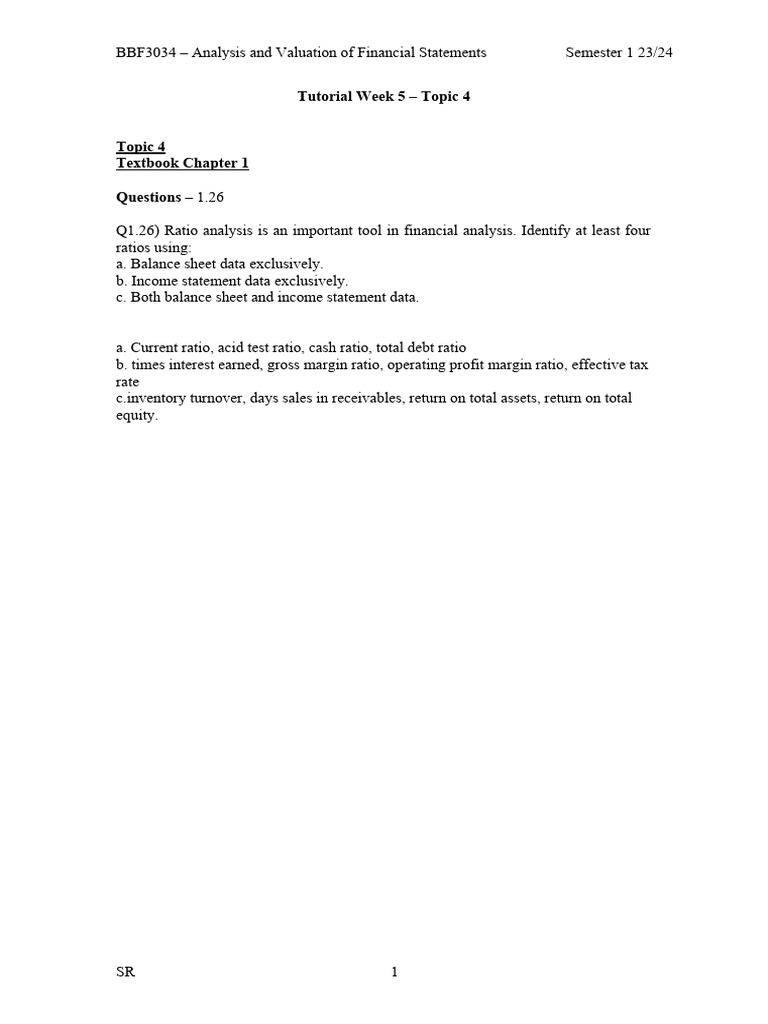 Tutorial - Week5 Ans | PDF | Balance Sheet | Valuation (Finance)