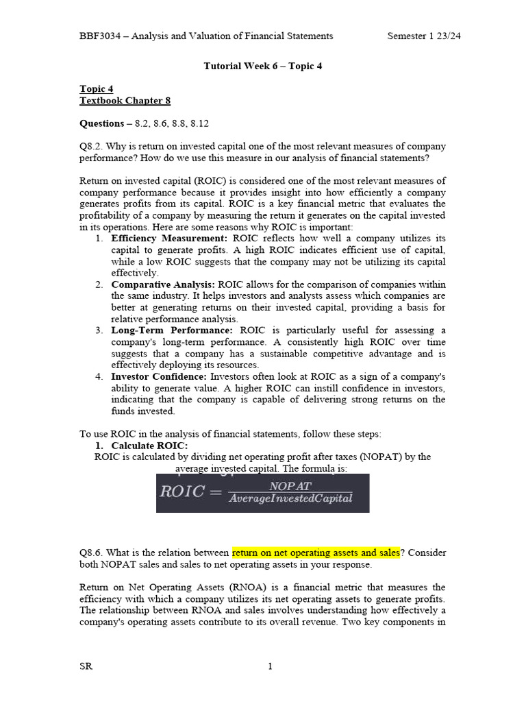 Tutorial - Week6 Ans | PDF | Return On Equity | Revenue