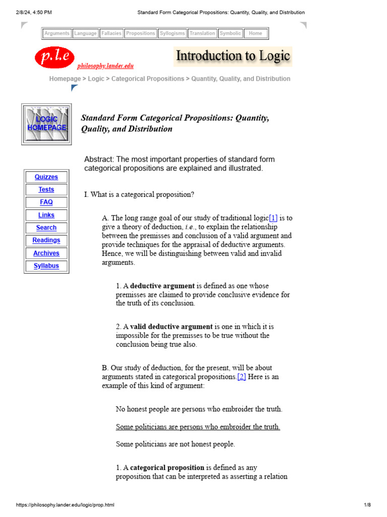 Categorical Propositions: Types and Analysis | PDF | Argument | Deductive Reasoning