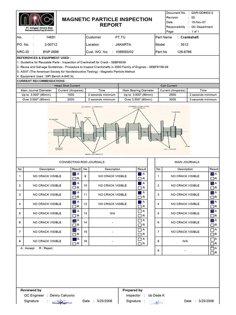 QAR-QD403-2 Magnetic Particle Inspection Report | PDF | Nondestructive ...