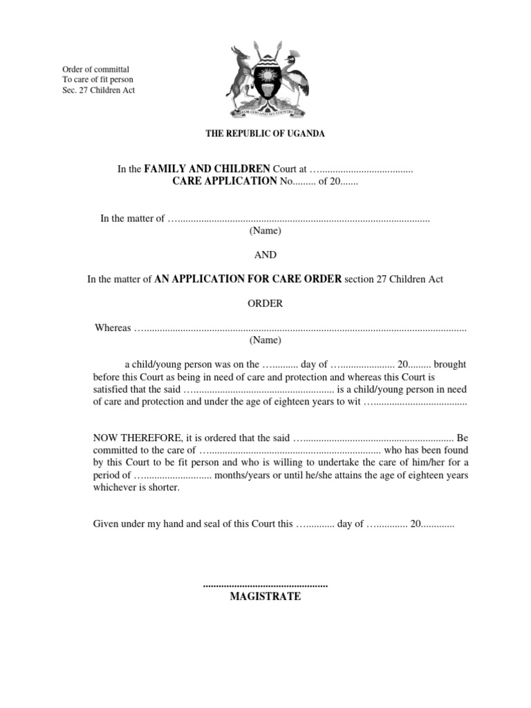 Care Order Form | PDF