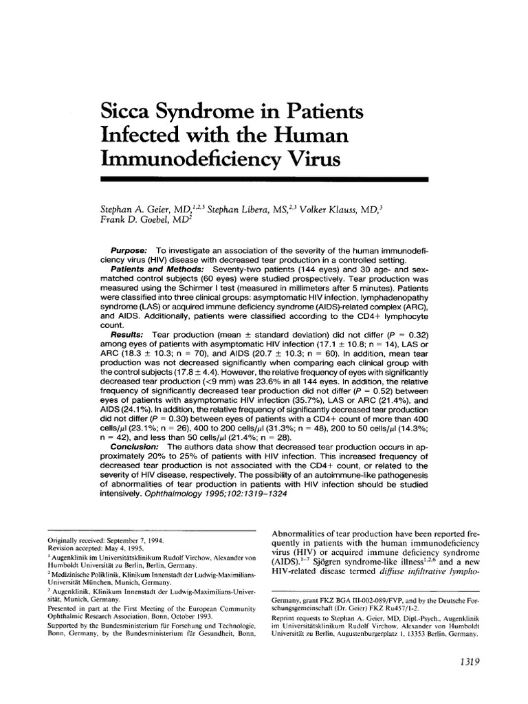 Sicca Syndrome in Patients HIV | PDF | Hiv/Aids | Immunodeficiency