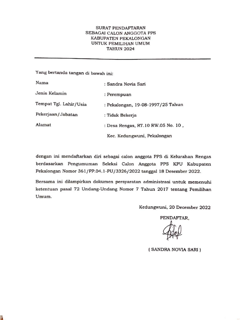 Surat Pendaftaran | PDF