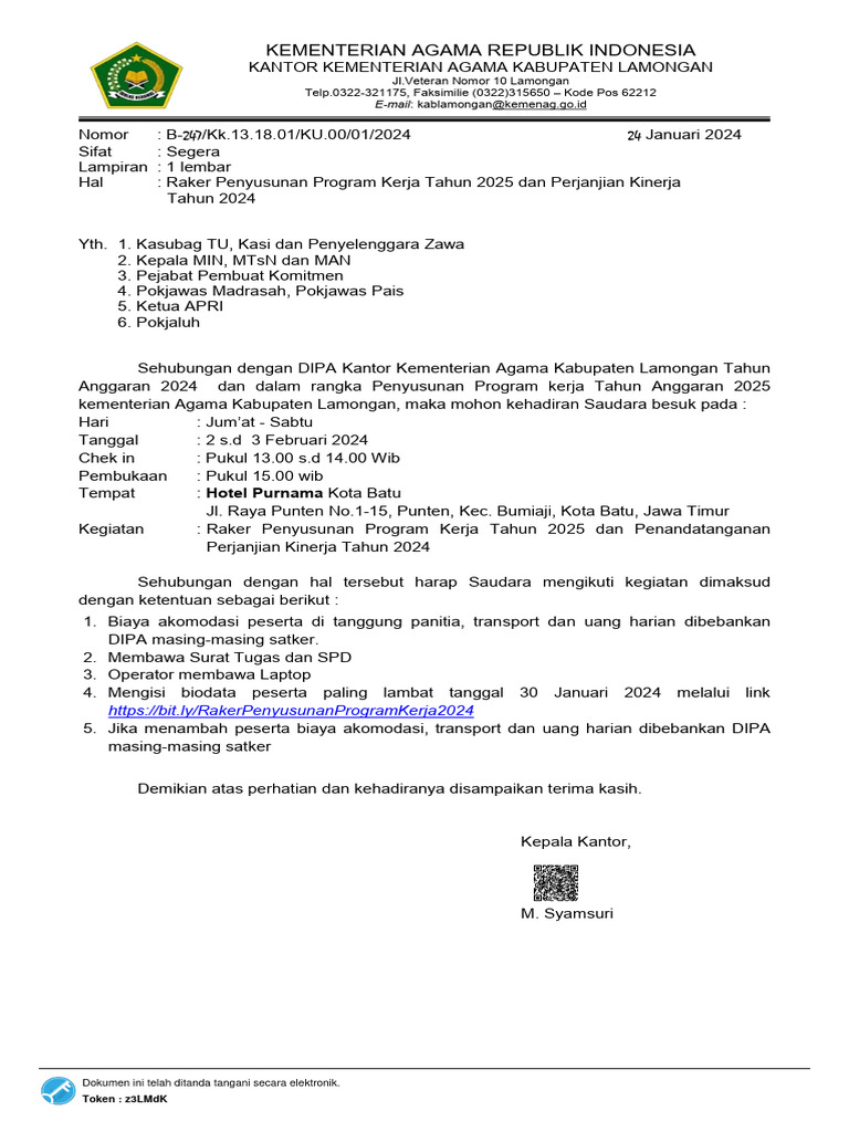 Rapat Kerja Penyusunan Program Kerja Dan Penandatanganan Perjanjian Kinerja Tahun 2024 | PDF
