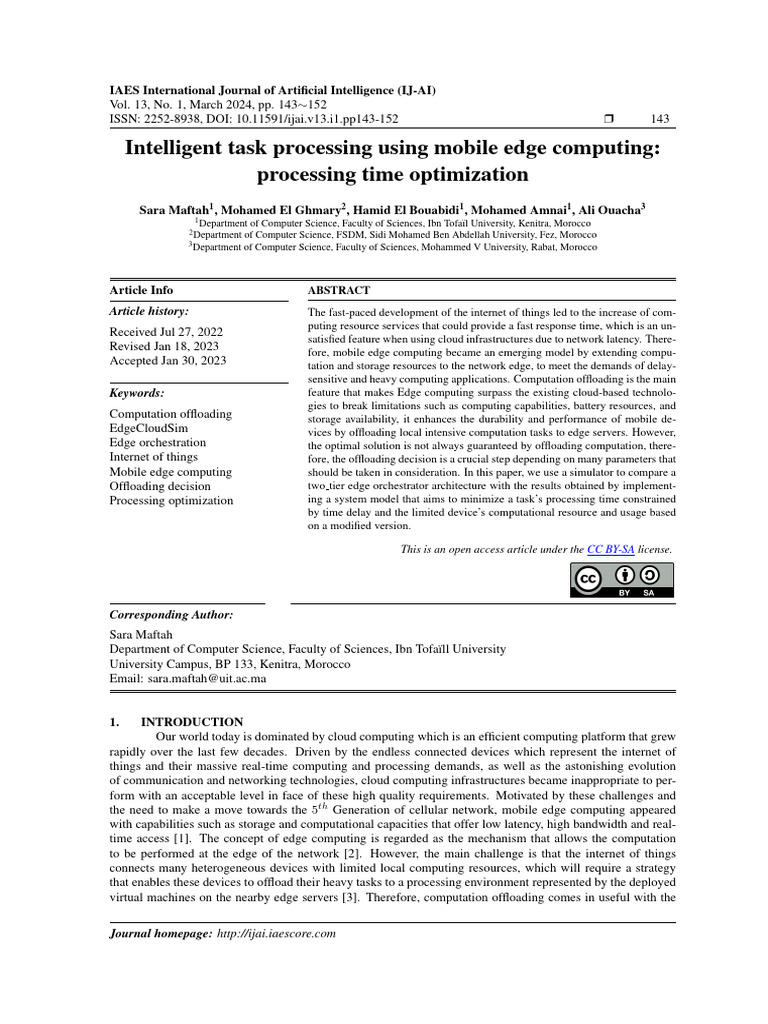 Intelligent Task Processing Using Mobile Edge Computing Processing Time Optimization Pdf