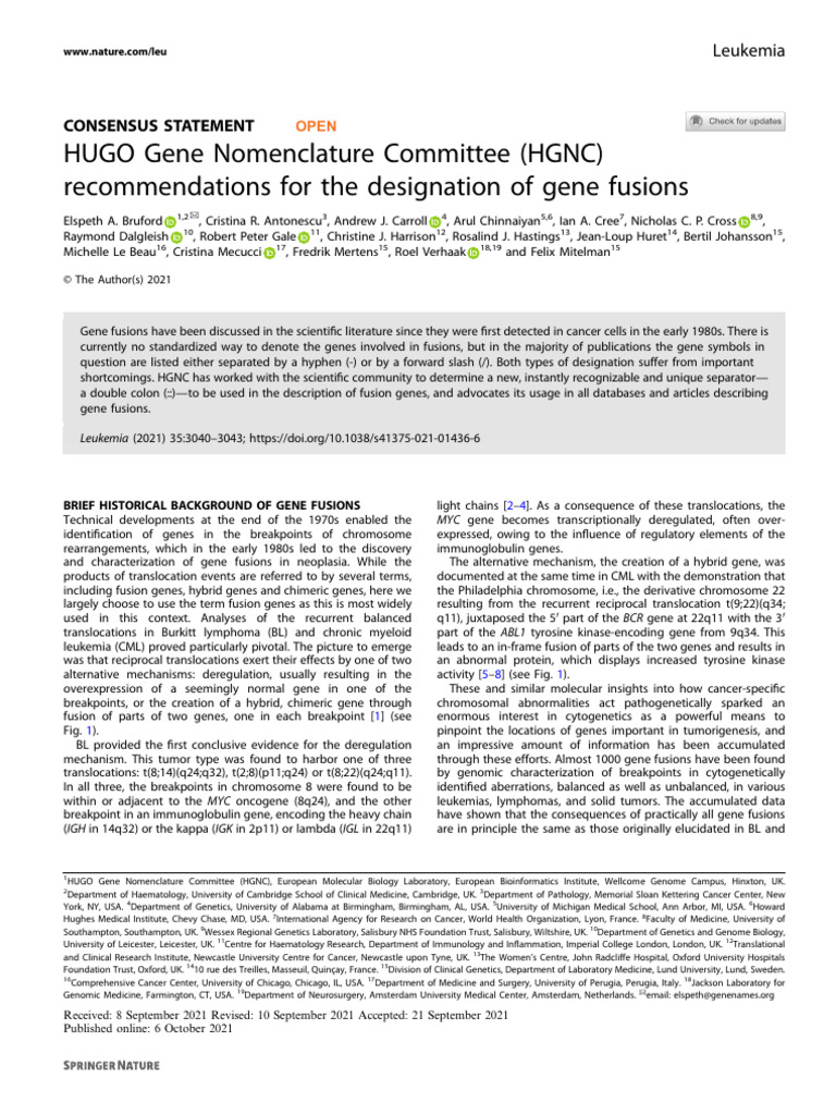 HUGO Gene Nomenclature Committee (HGNC) Recommendations For The ...