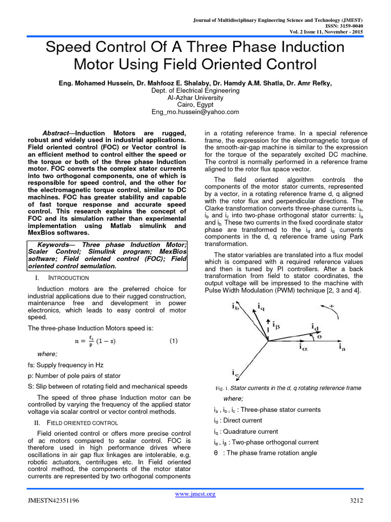 2015 11 Speed Control Of A Three Phase Induction Motor Using Field