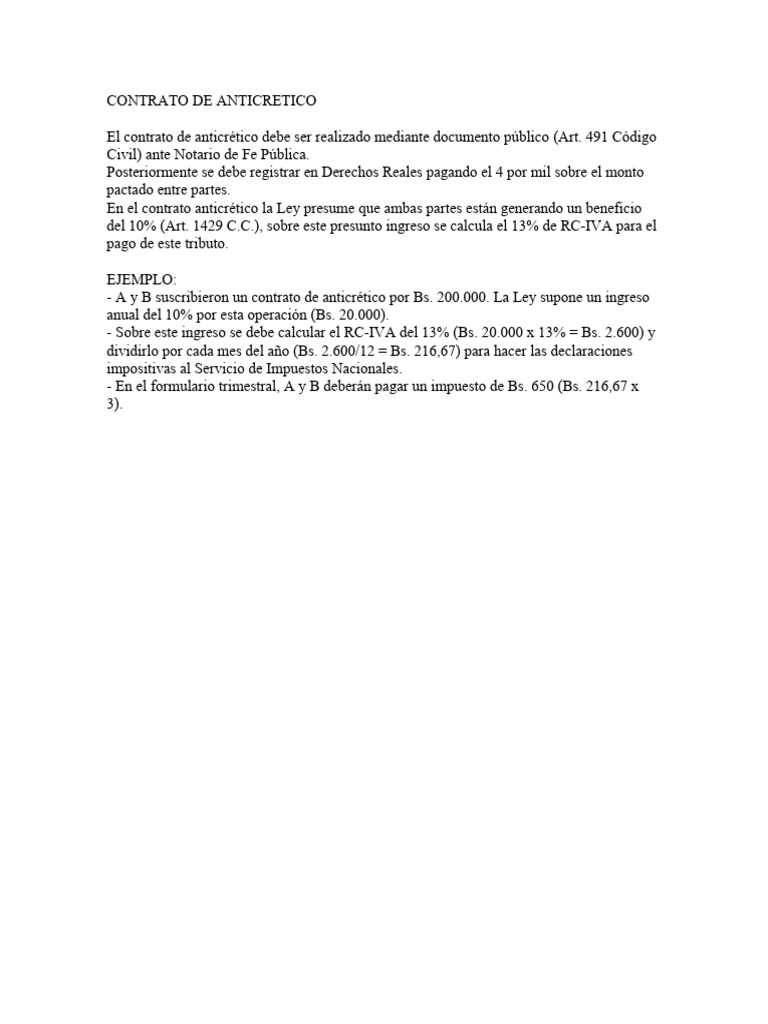 Contrato de Anticretico | PDF