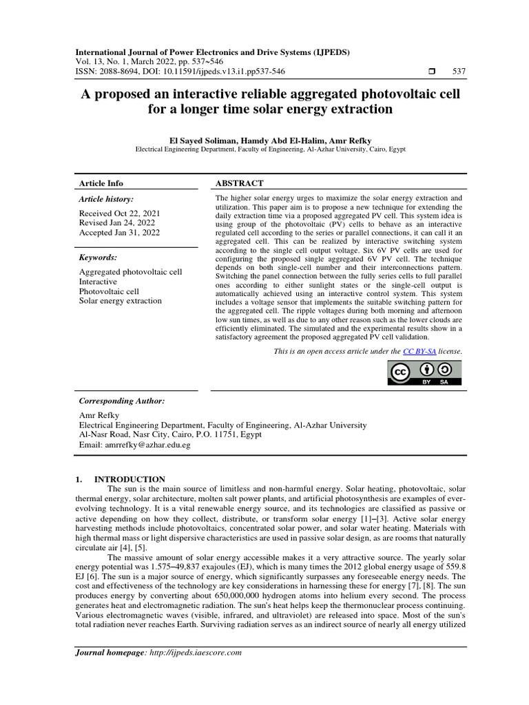 A Proposed An Interactive Reliable Aggregated Photovoltaic Cell For A ...