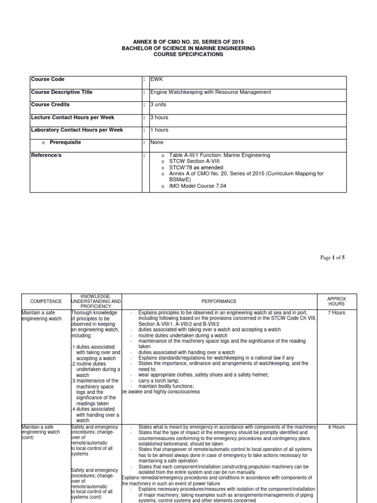 Engine Watchkeeping Course Overview | PDF | Engineering | Machines