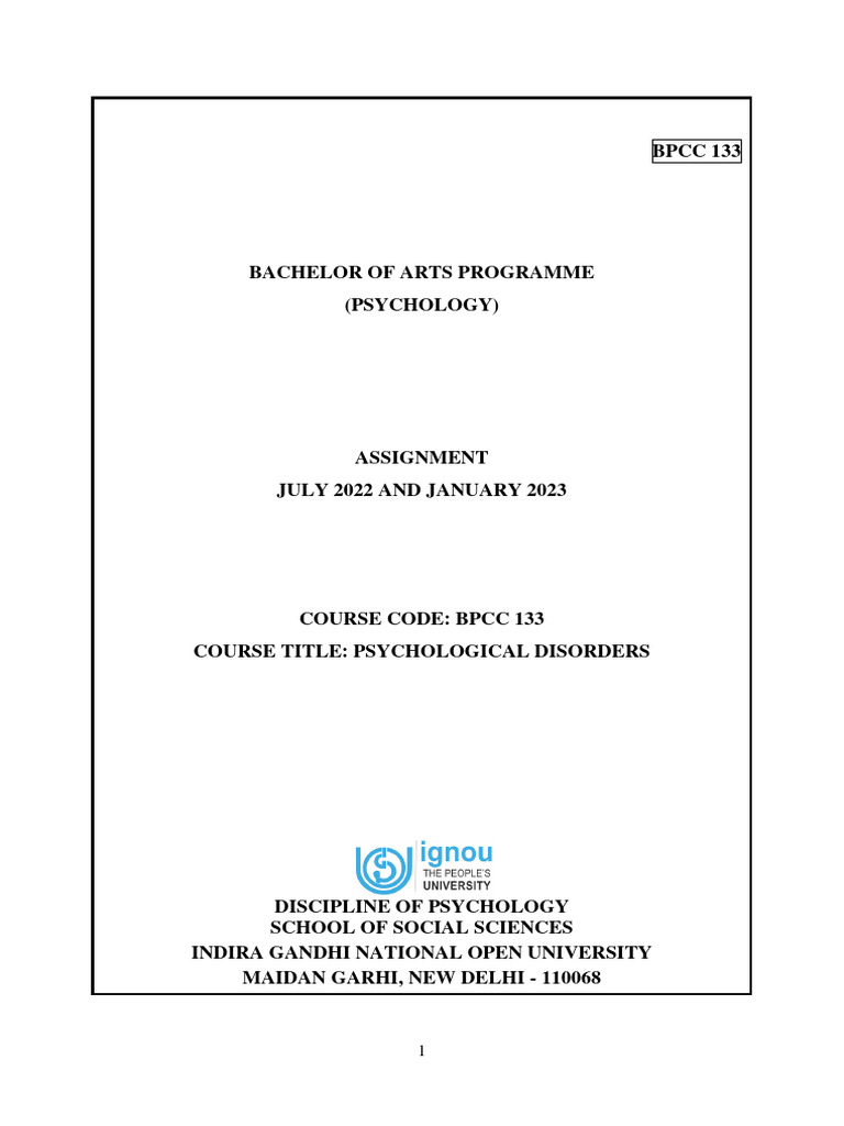 BPCC 133: Psychological Disorders Assignment | PDF | Mental Disorder ...