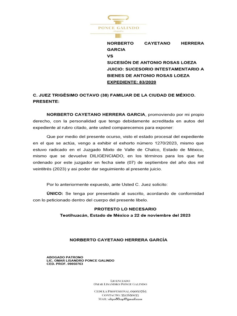 NORBERTO CAYETANO HERRERA GARCIA Devolucion de Exhorto | PDF