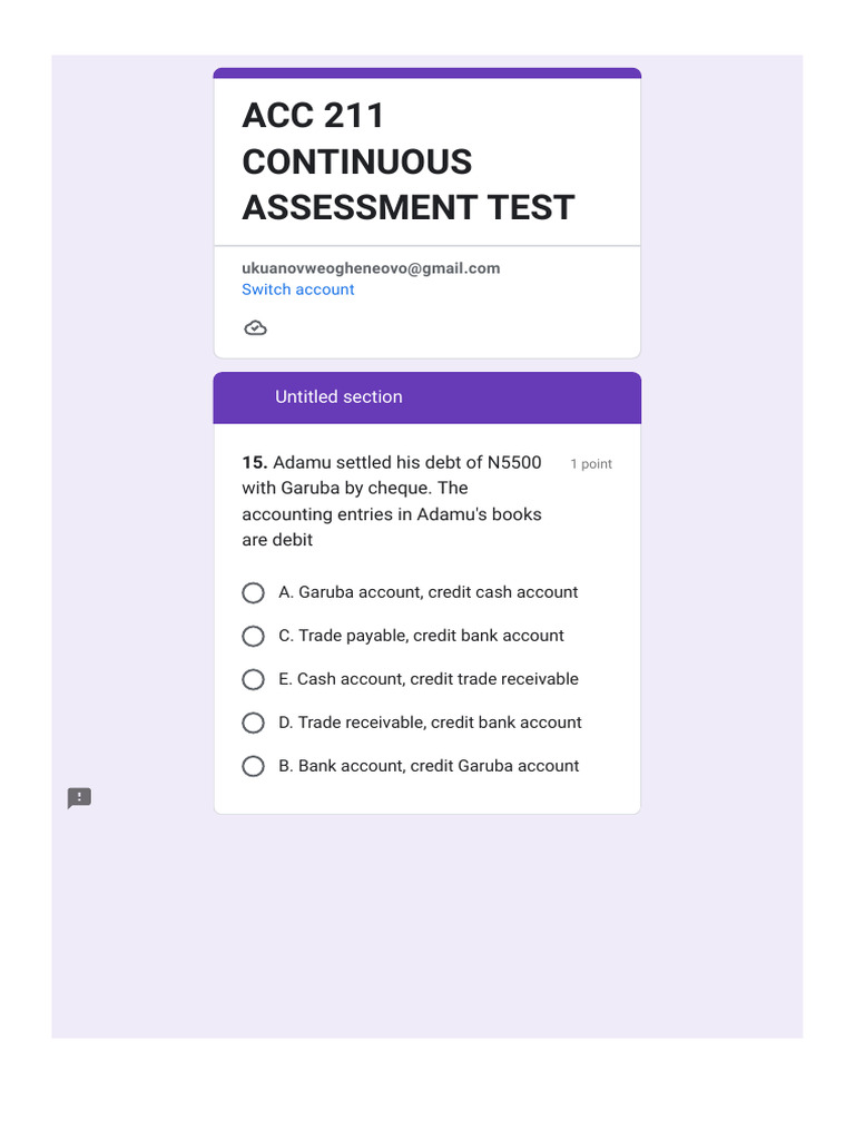 Acc 211 Continuous Assessment Test12 | PDF